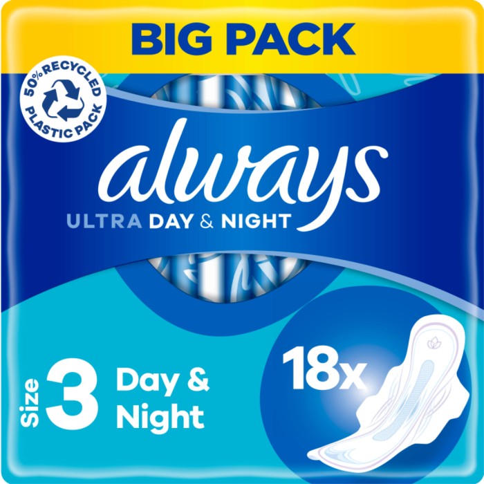 Köp Always Ultra Bindor Day & Night (Storlek 3) med vingar 18 st på ...
