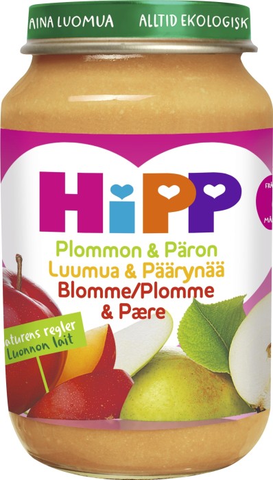 Köp HiPP Fruktpuré Plommon & Päron 6M 190 g på apotea.se